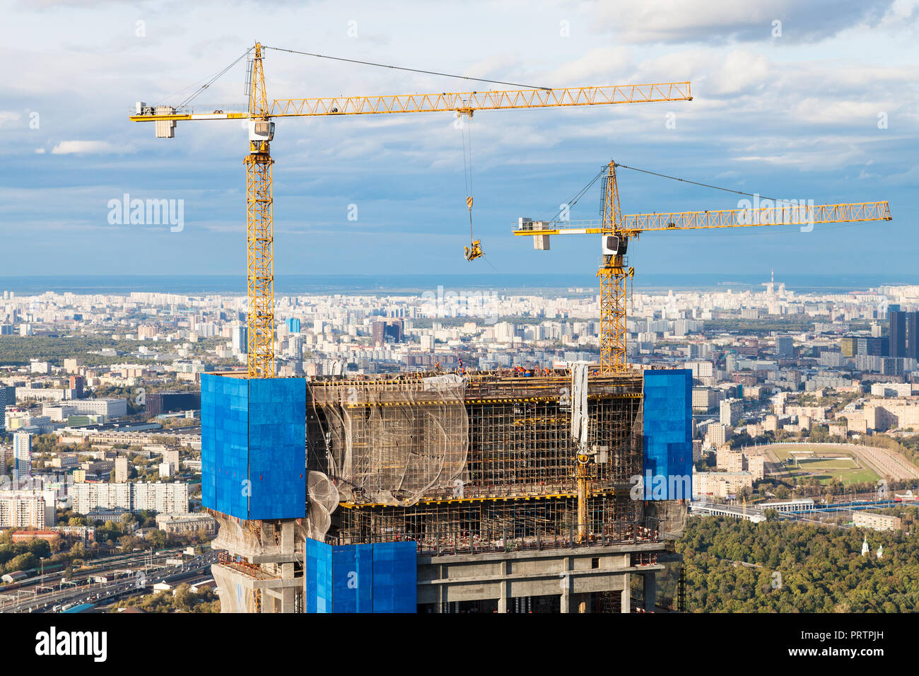 construction of skyscraper in Moscow city in autumn day Stock Photo - Alamy