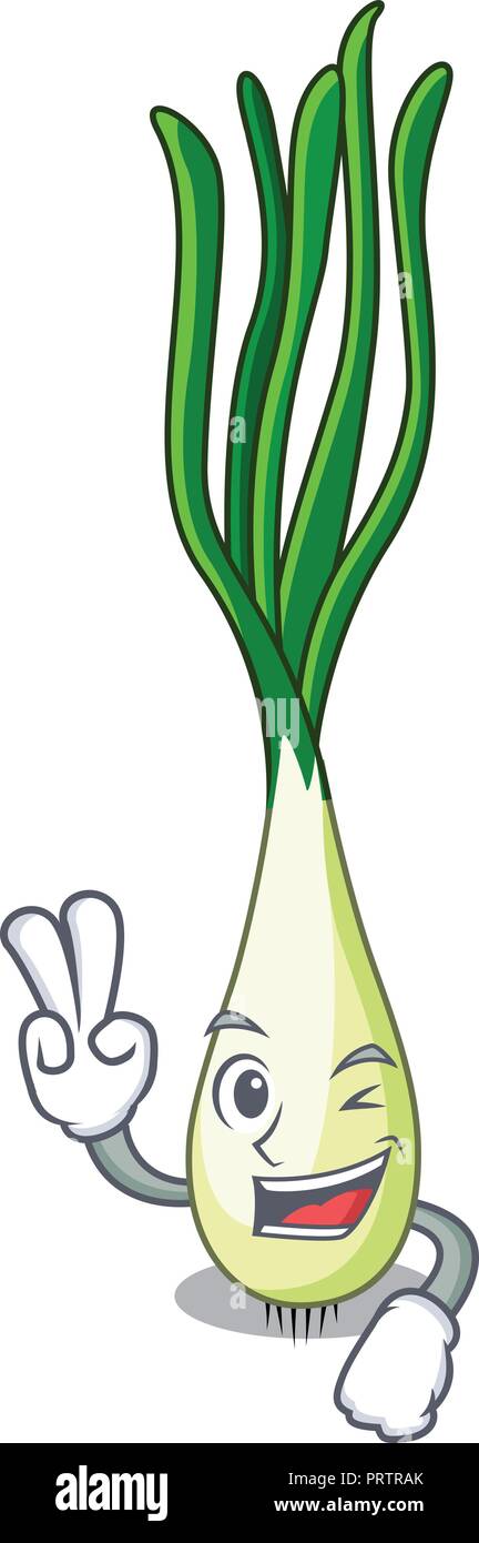 Two finger cartoon fresh green onions on cutting board Stock Vector ...