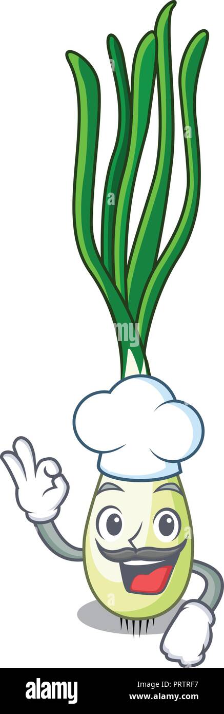 Chef cartoon fresh green onions on cutting board Stock Vector Image ...