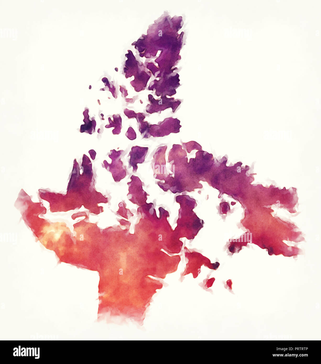 Nunavut Territory watercolor map of Canada in front of a white ...