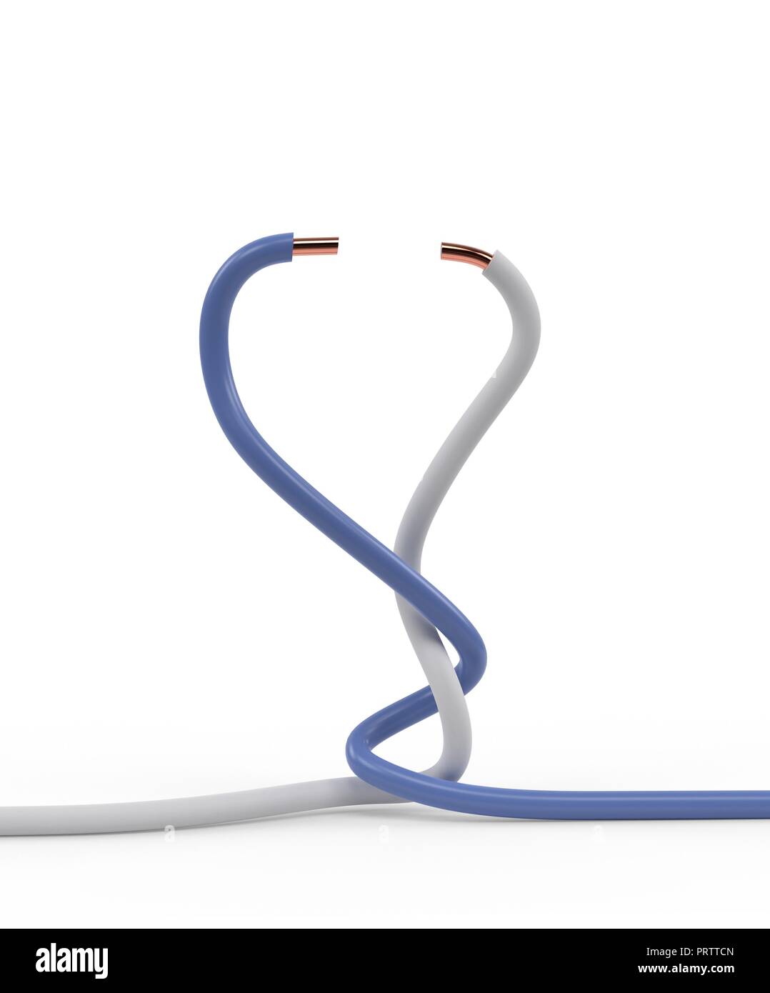 Pair of electrical cable wires with white and blue insulation isolated ...