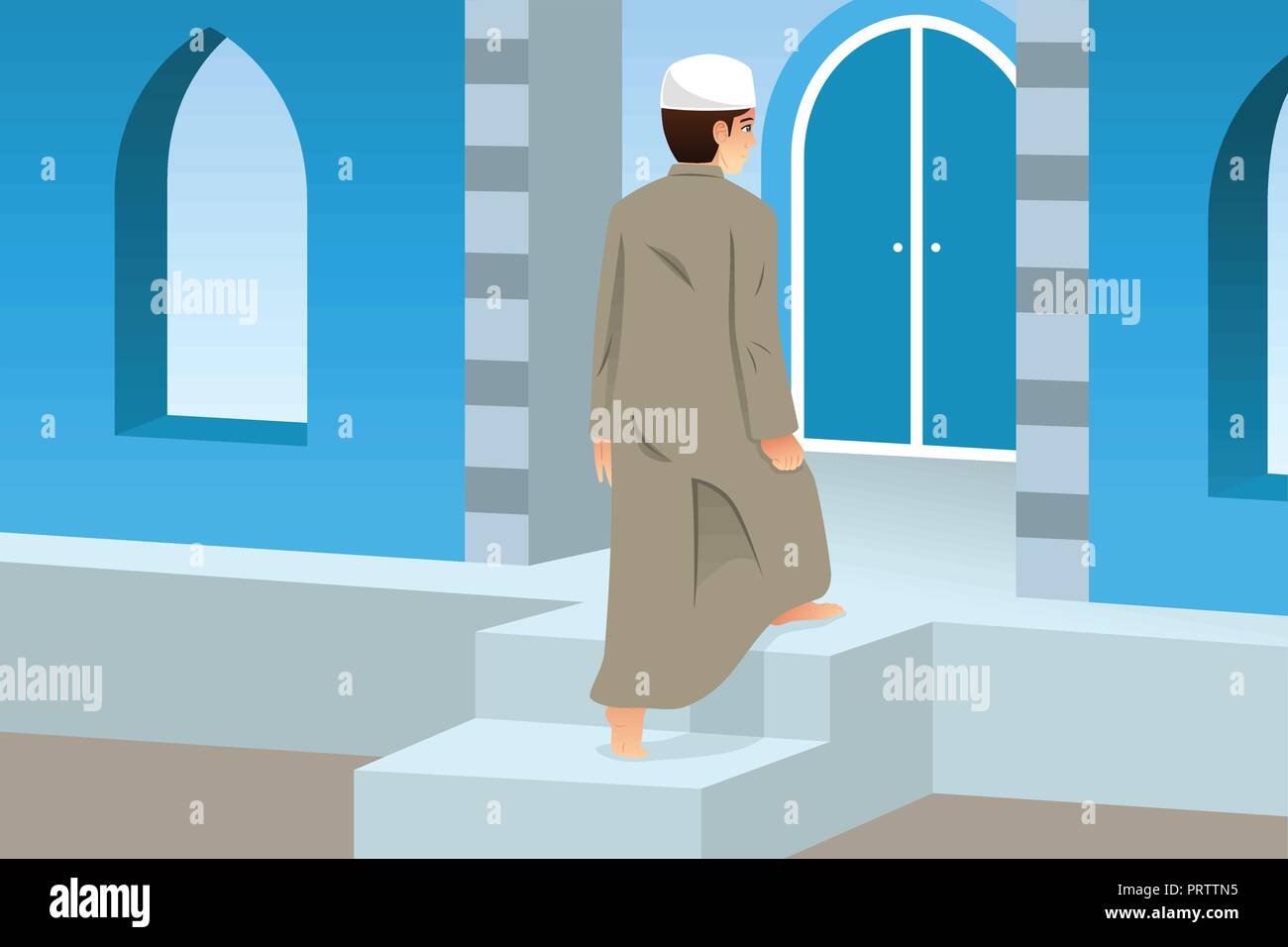 A vector illustration of Muslim Man Going to Mosque for Prayer Stock ...