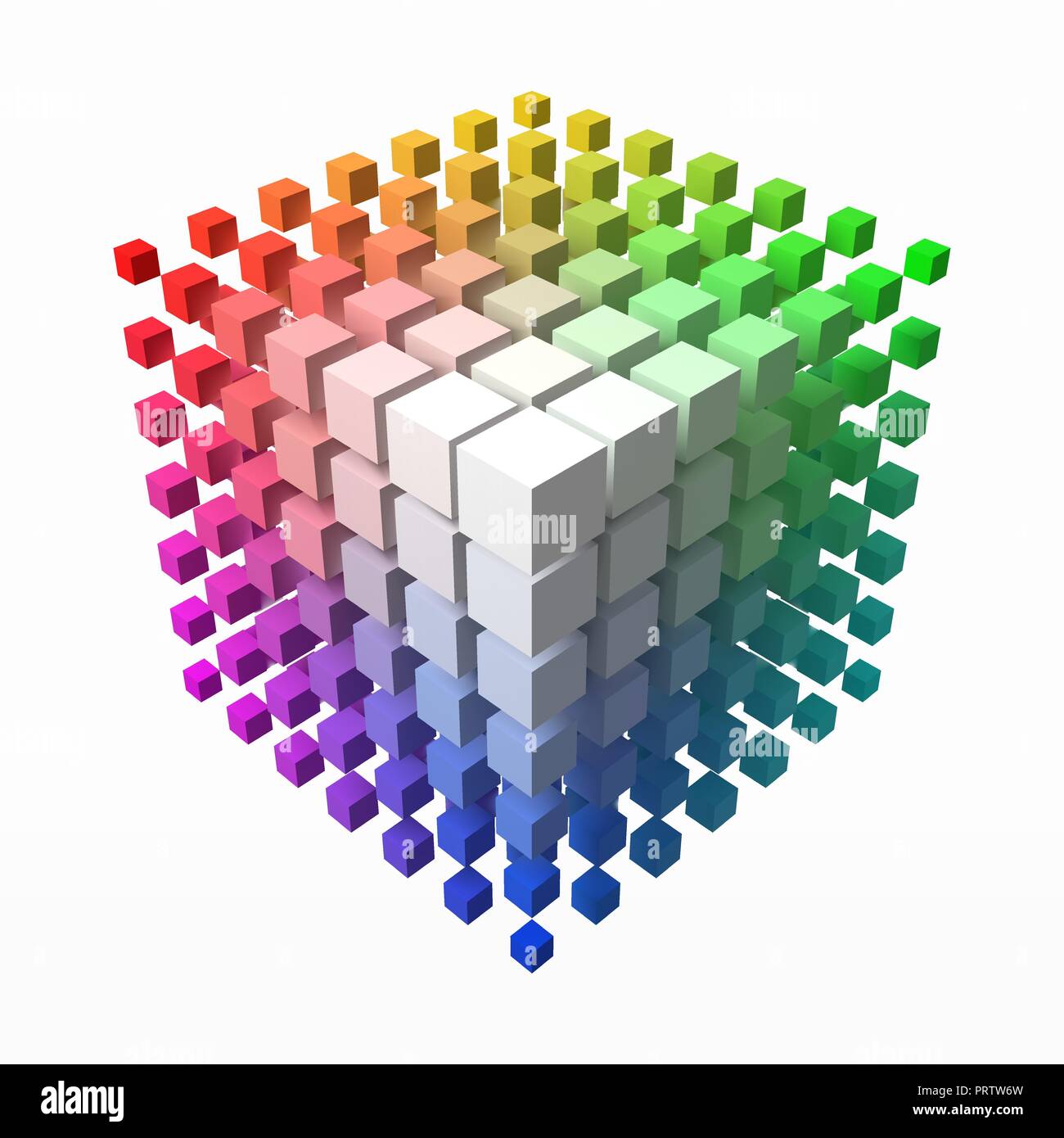 small cubes makes color gradient in shape of big cube. smaller cubes on ...