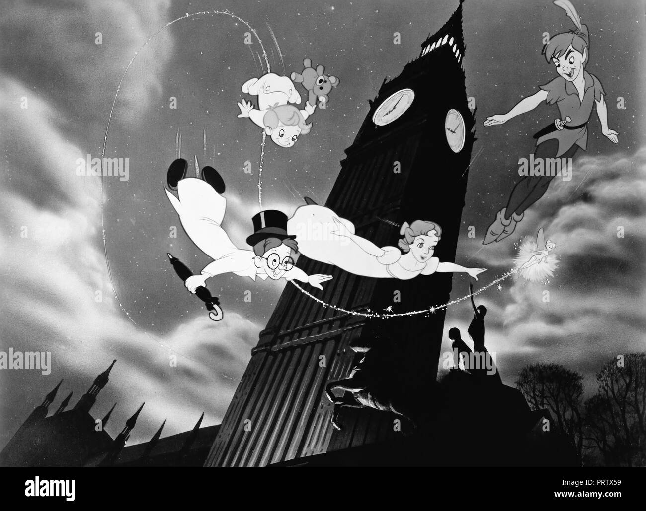 Peter Pan Silhouette Flying Black And White