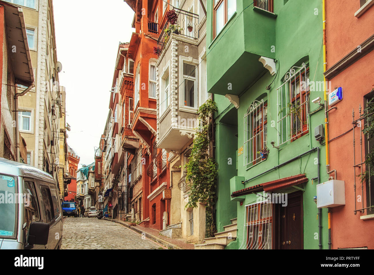 ISTANBUL, TURKEY - September 27, 2018. Colorful houses of the Balat ...