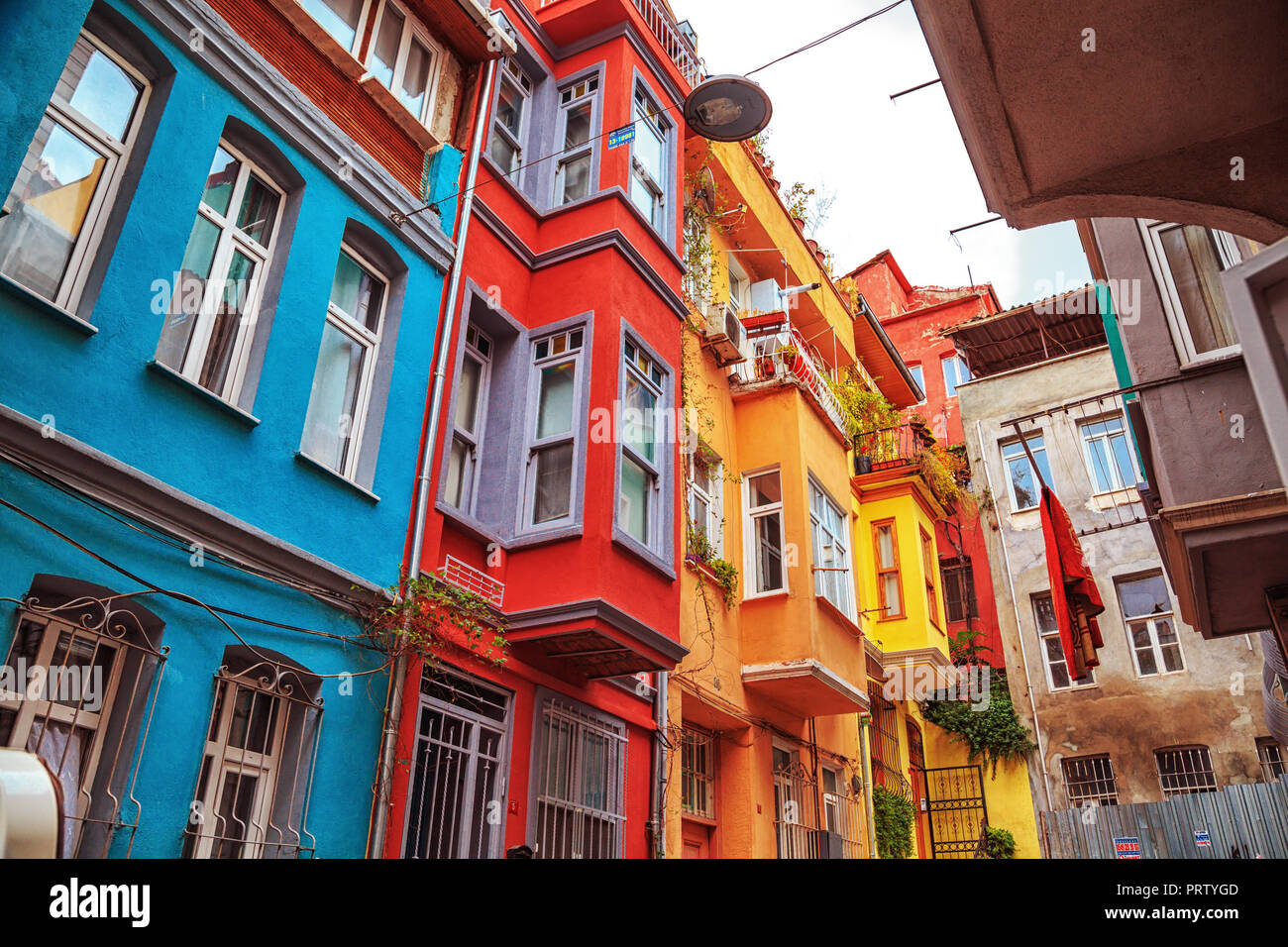 ISTANBUL, TURKEY - September 27, 2018. Colorful houses of the Balat ...