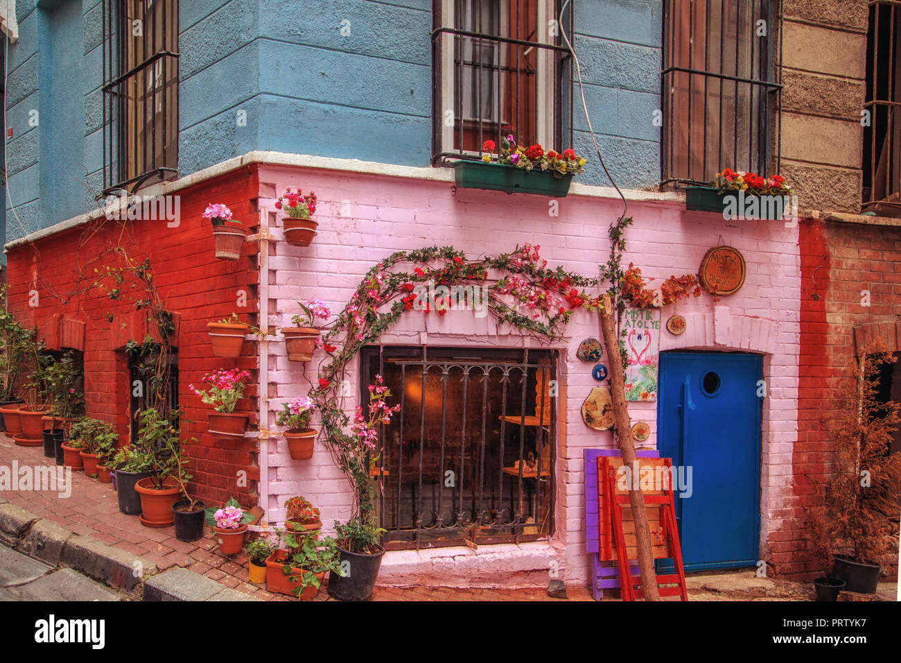 ISTANBUL, TURKEY - September 27, 2018. Colorful houses of the Balat ...