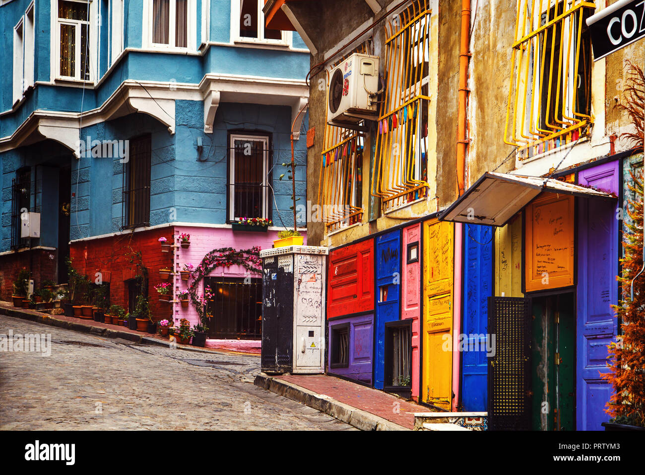 ISTANBUL, TURKEY - September 27, 2018. Colorful houses of the Balat ...
