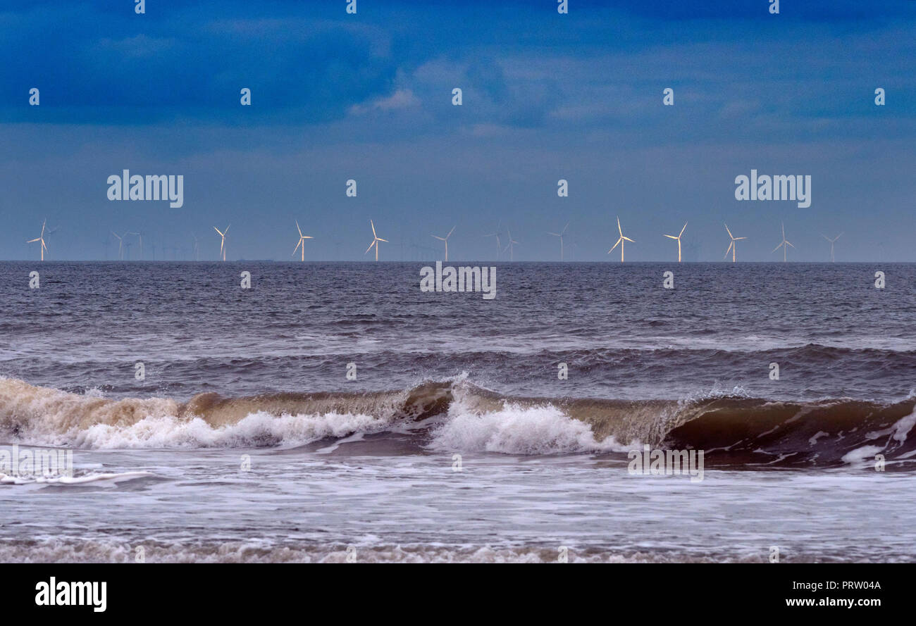 Lynn and Inner Dowsing Windfarm in The Wash from Titchwell Norfolk UK ...