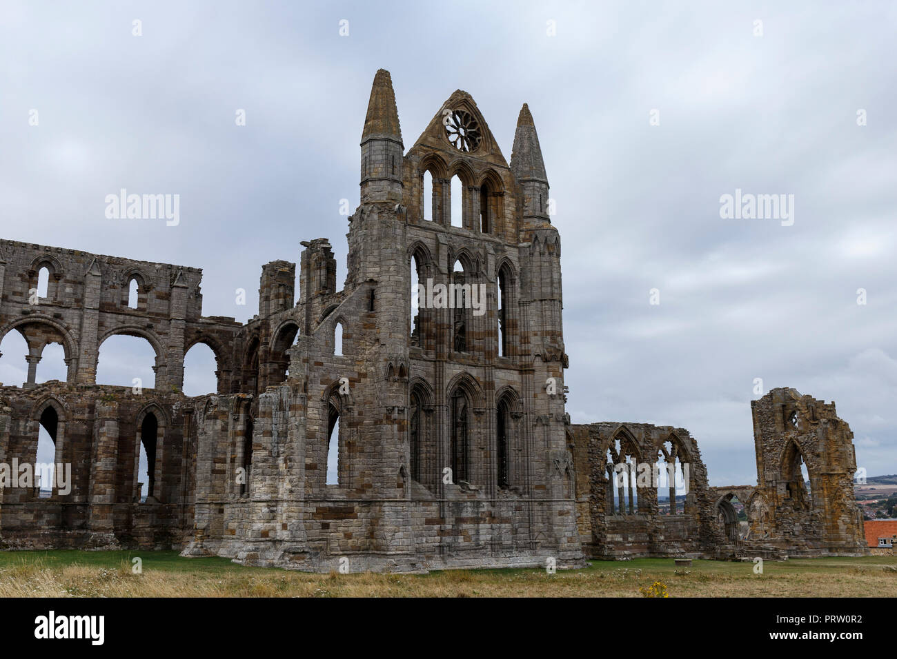 Whitby Abbey is a ruined Benedictine abbey overlooking the North Sea on ...