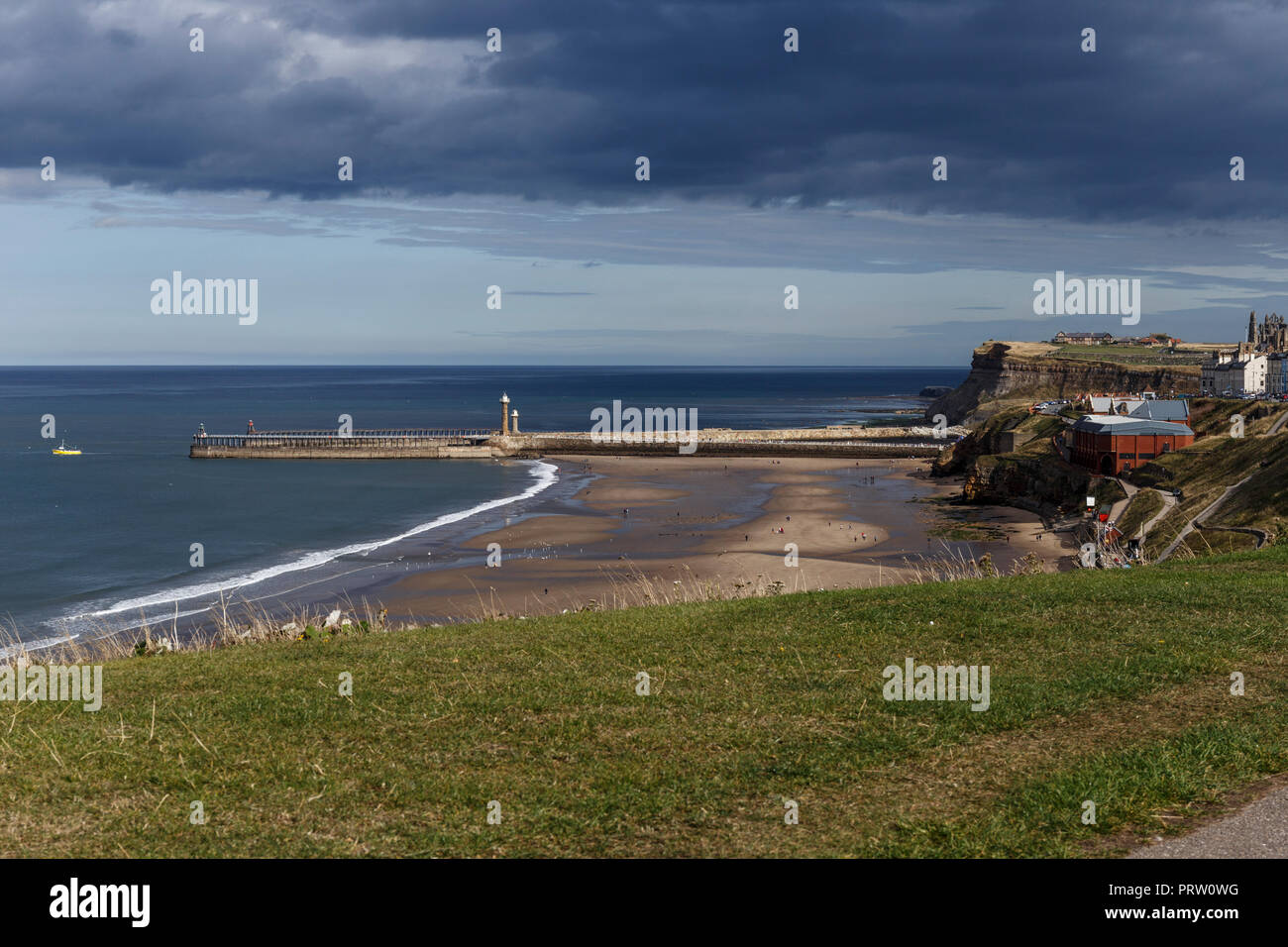 Beach and coastline at Whitby, North Yorkshire, UK - North Promenade ...
