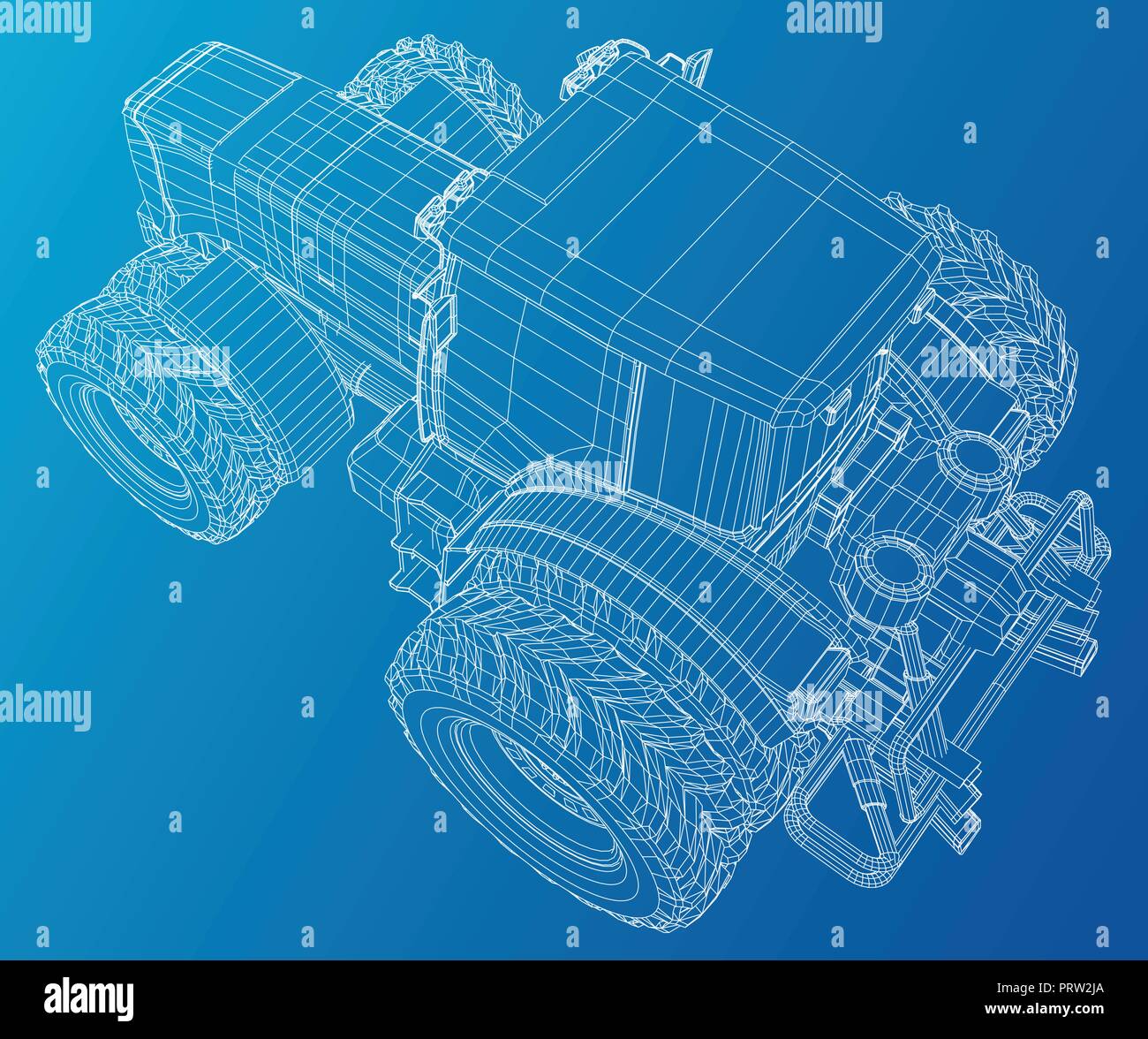 Wire-frame tractor. Tracing illustration of 3d. EPS 10 Stock Vector ...