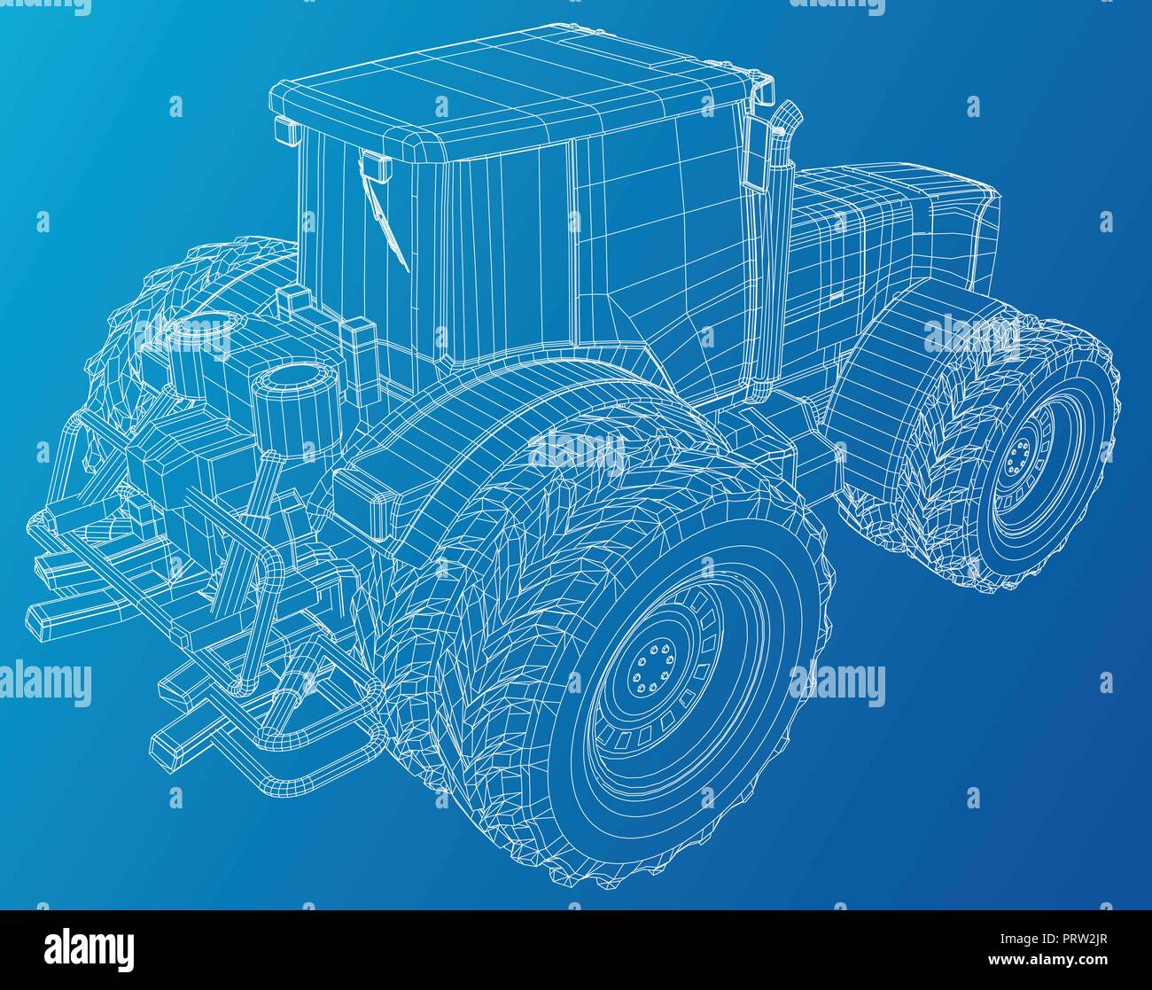 Vector wheeled tractor. Tracing illustration of 3d. EPS 10 vector ...