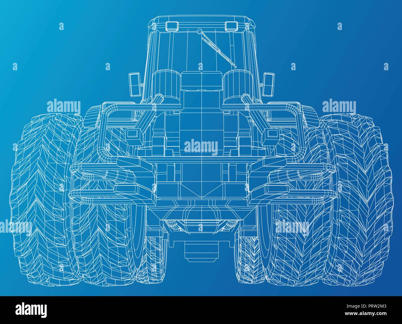 Vector tractor. Front view. Wire-frame tracing illustration of 3d. EPS ...