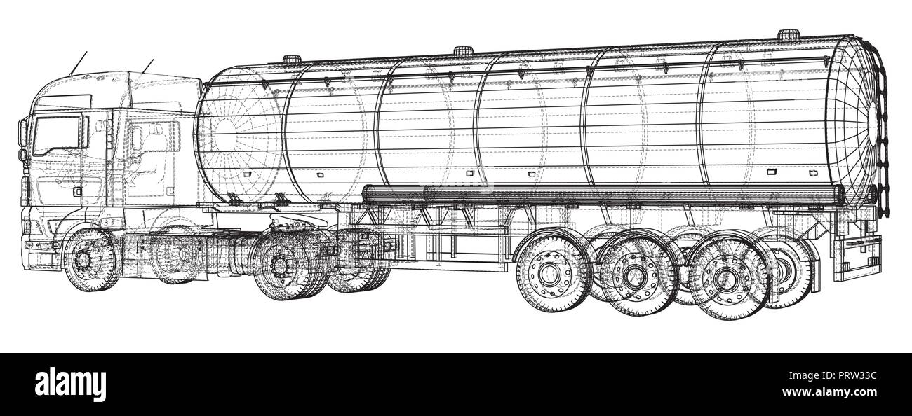 Fuel Tanker Truck. Tracing illustration of 3d. EPS 10 vector format ...