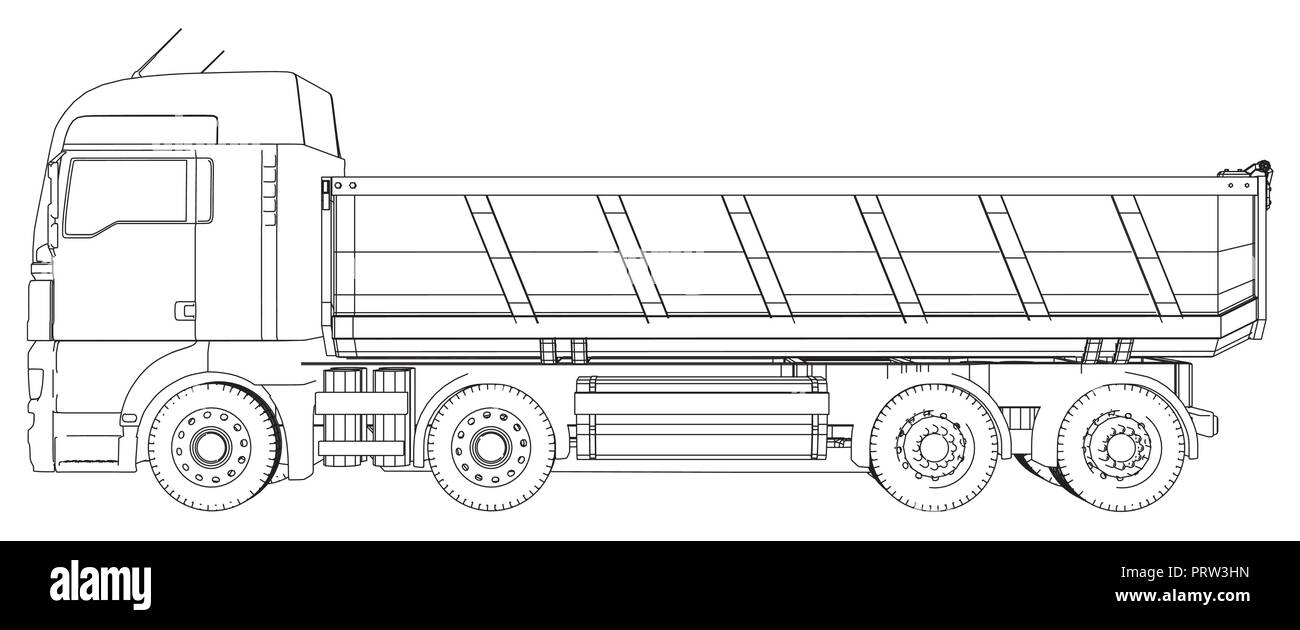 Truck tipper. Created illustration of 3d. Wire-frame. EPS 10 vector ...
