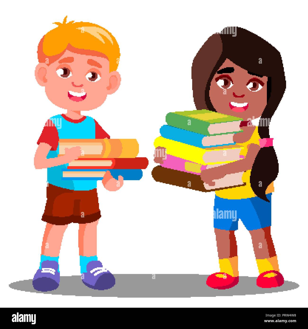 Cartoon boy holding pile books Stock Vector Images - Alamy