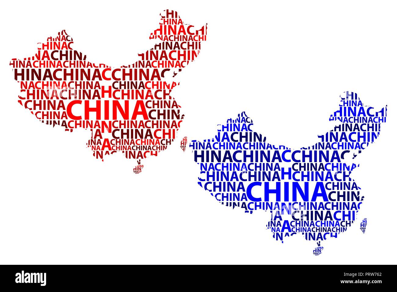 Sketch China letter text map, People's Republic of China (PRC) - in the ...