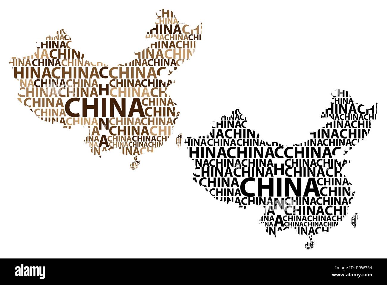 Sketch China letter text map, People's Republic of China (PRC) - in the ...