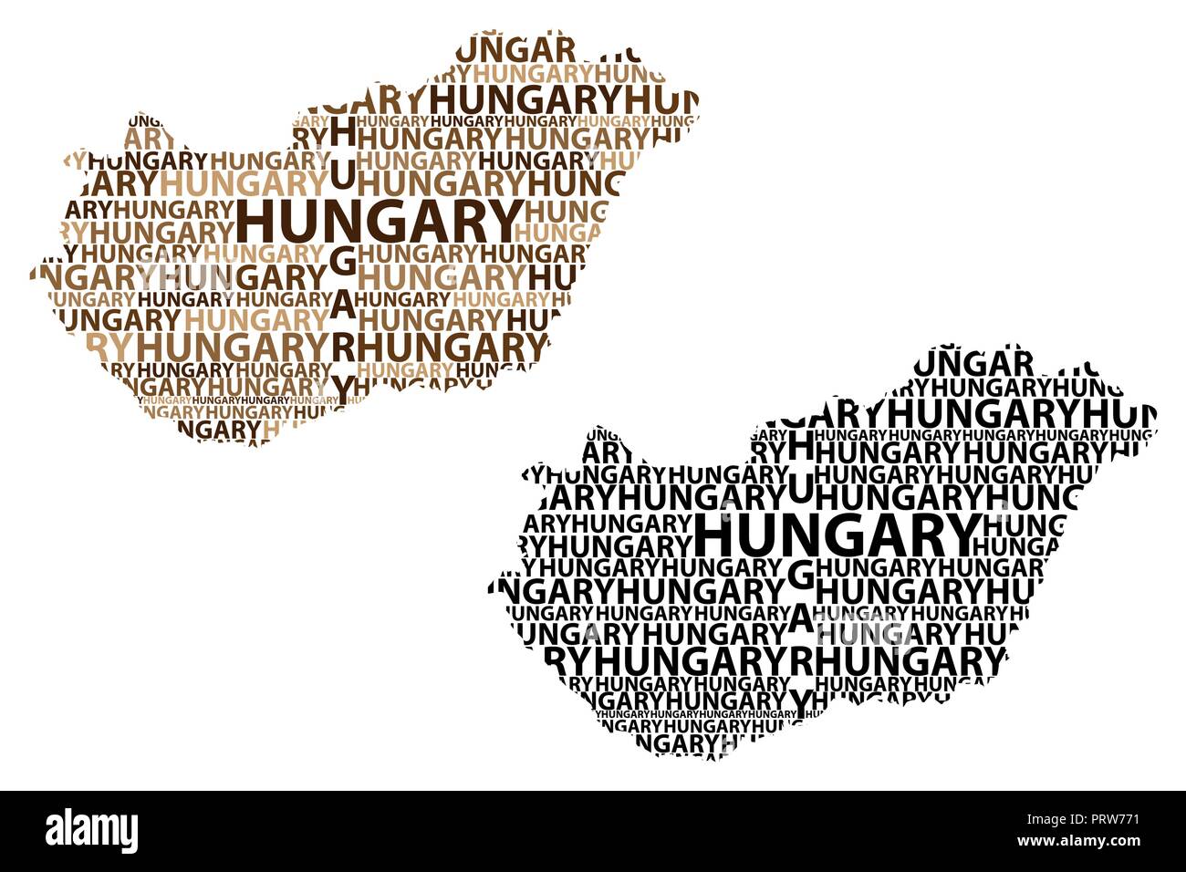 Sketch Hungary letter text map, Republic of Hungary - in the shape of ...