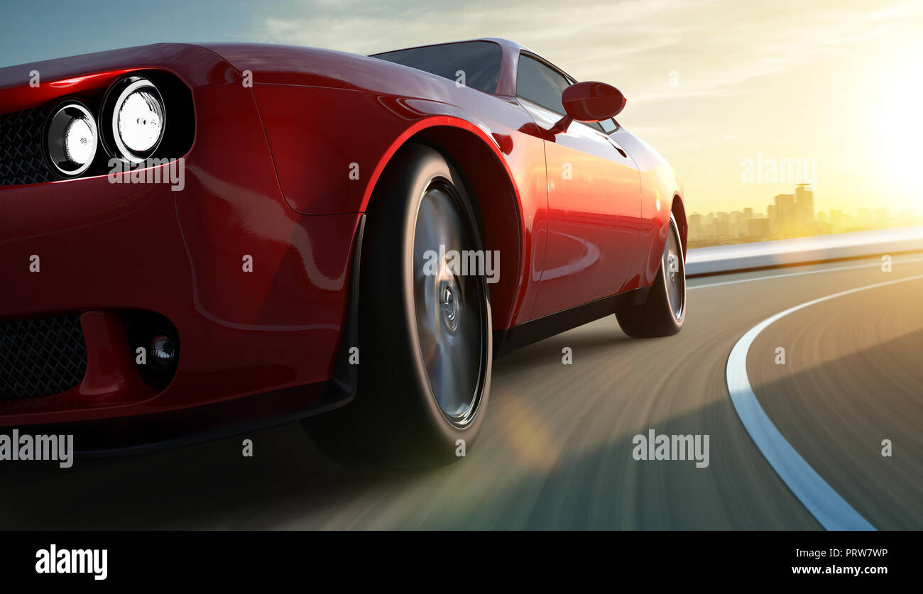 Closeup front and low angle view of a generic red brandless American ...