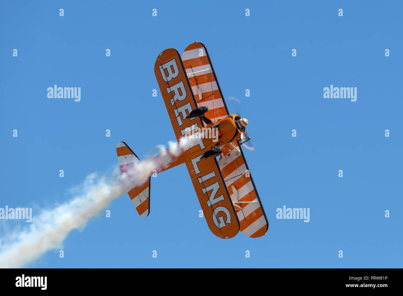 Vintage Boeing Stearman biplane of the Breitling Wing Walkers Stock ...