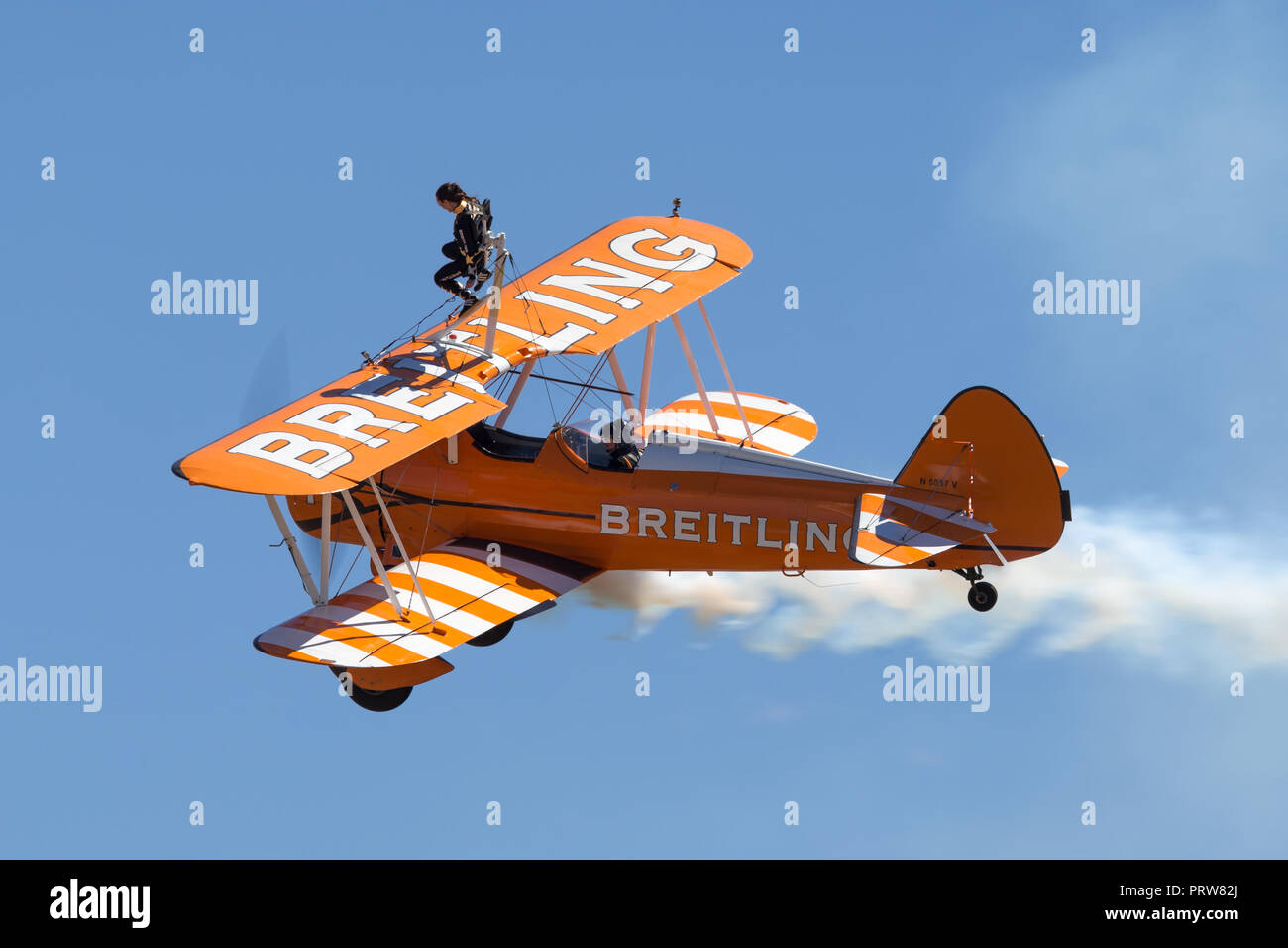 Vintage Boeing Stearman biplane of the Breitling Wing Walkers Stock ...