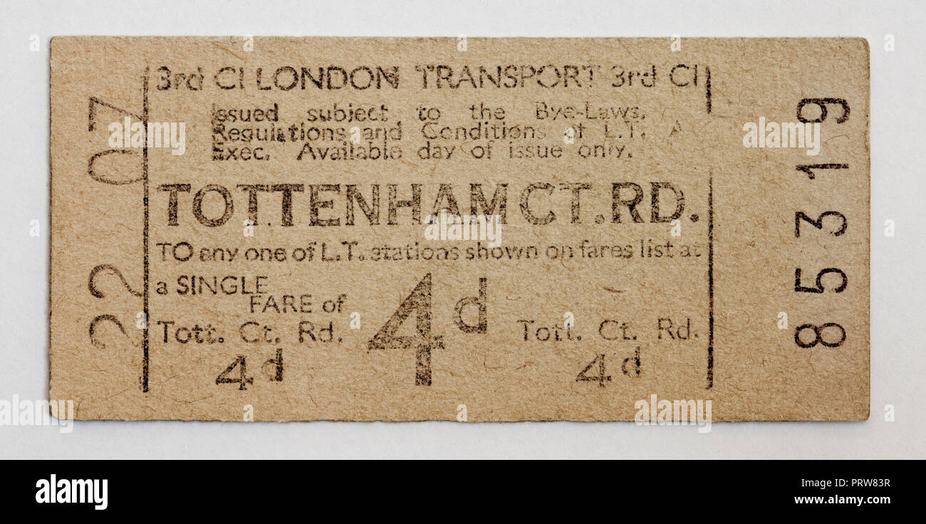 Vintage 1950s London Underground Ticket - Tottenham Court Road Station ...