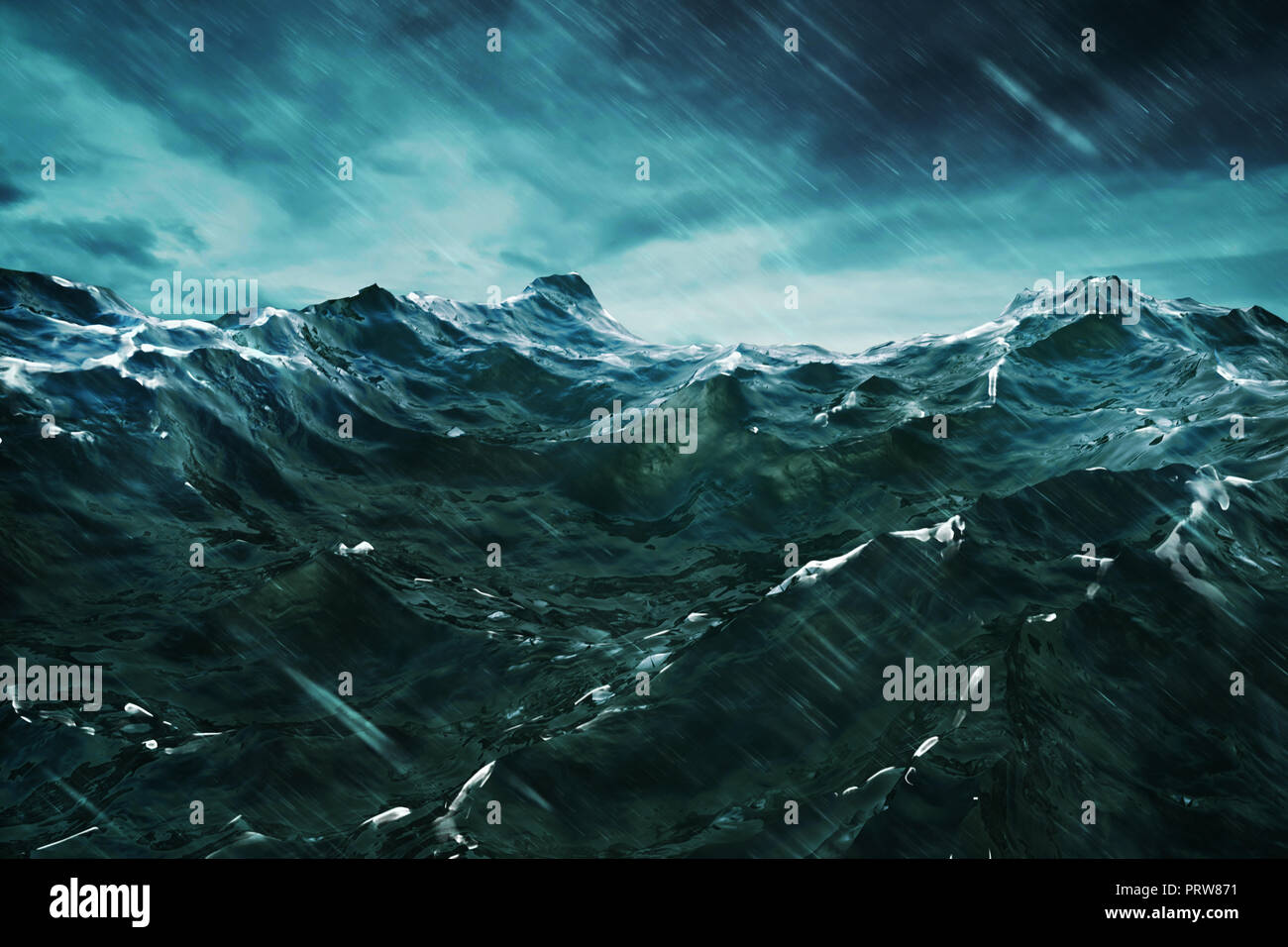 3D rendering Ocean wave with storm . Closeup view Stock Photo - Alamy