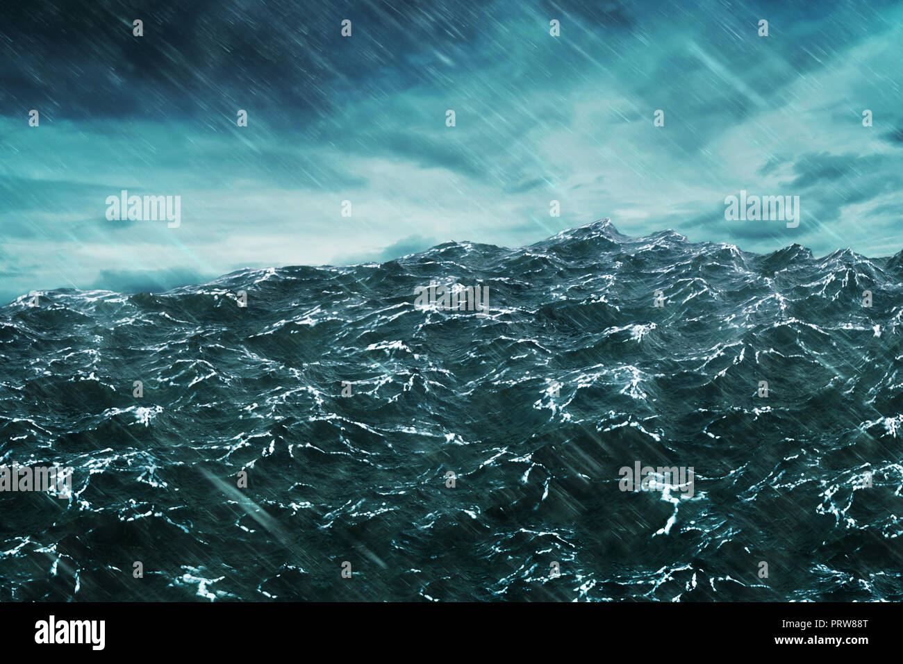 3D rendering Ocean wave with storm Stock Photo - Alamy