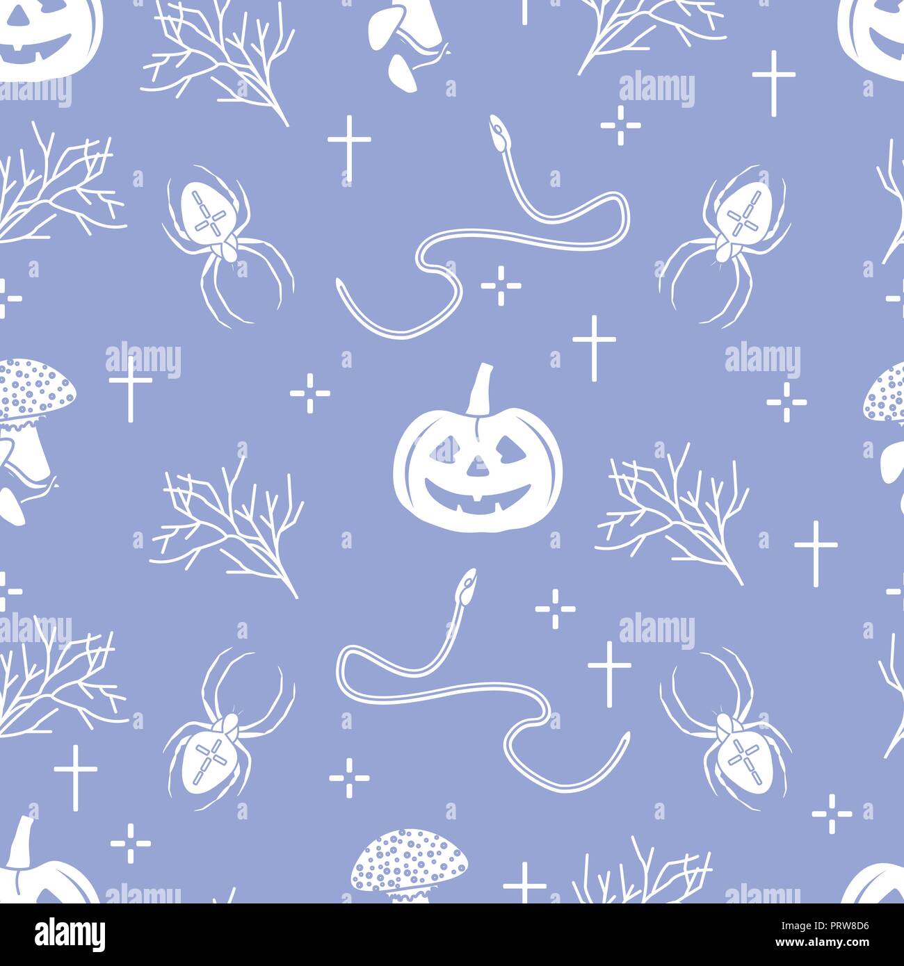 Halloween 2019 vector seamless pattern with pumpkins, branches, spiders ...