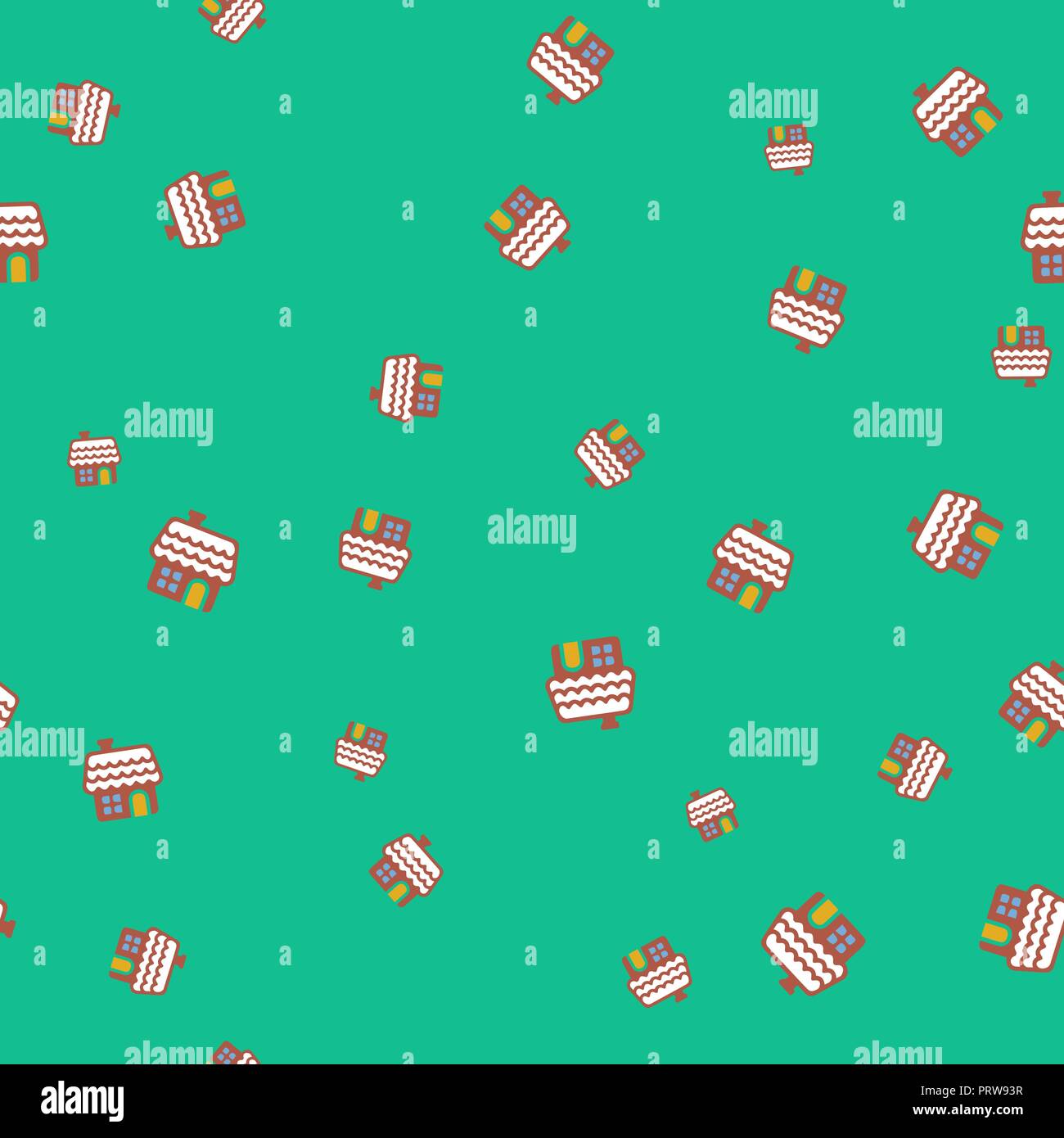 Gingerbread house seamless pattern. Turquoise background. Vector ...