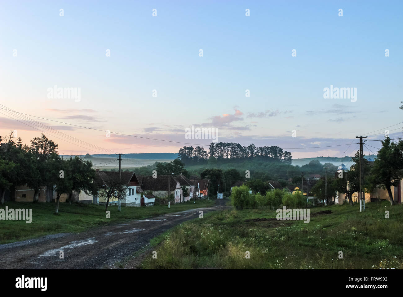 Streets at Dawn of Mesendorf Romanian Rural VIllage Stock Photo - Alamy