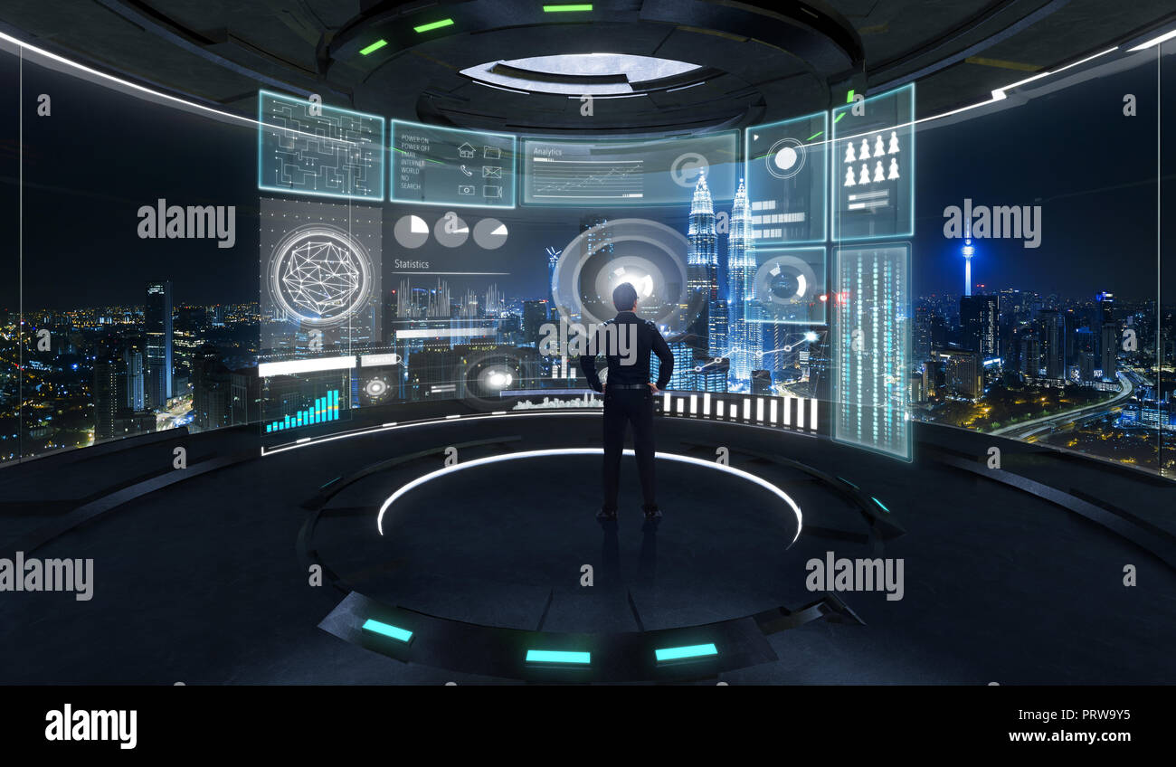 Businessman analyzing a business analytics with intelligence virtual ...