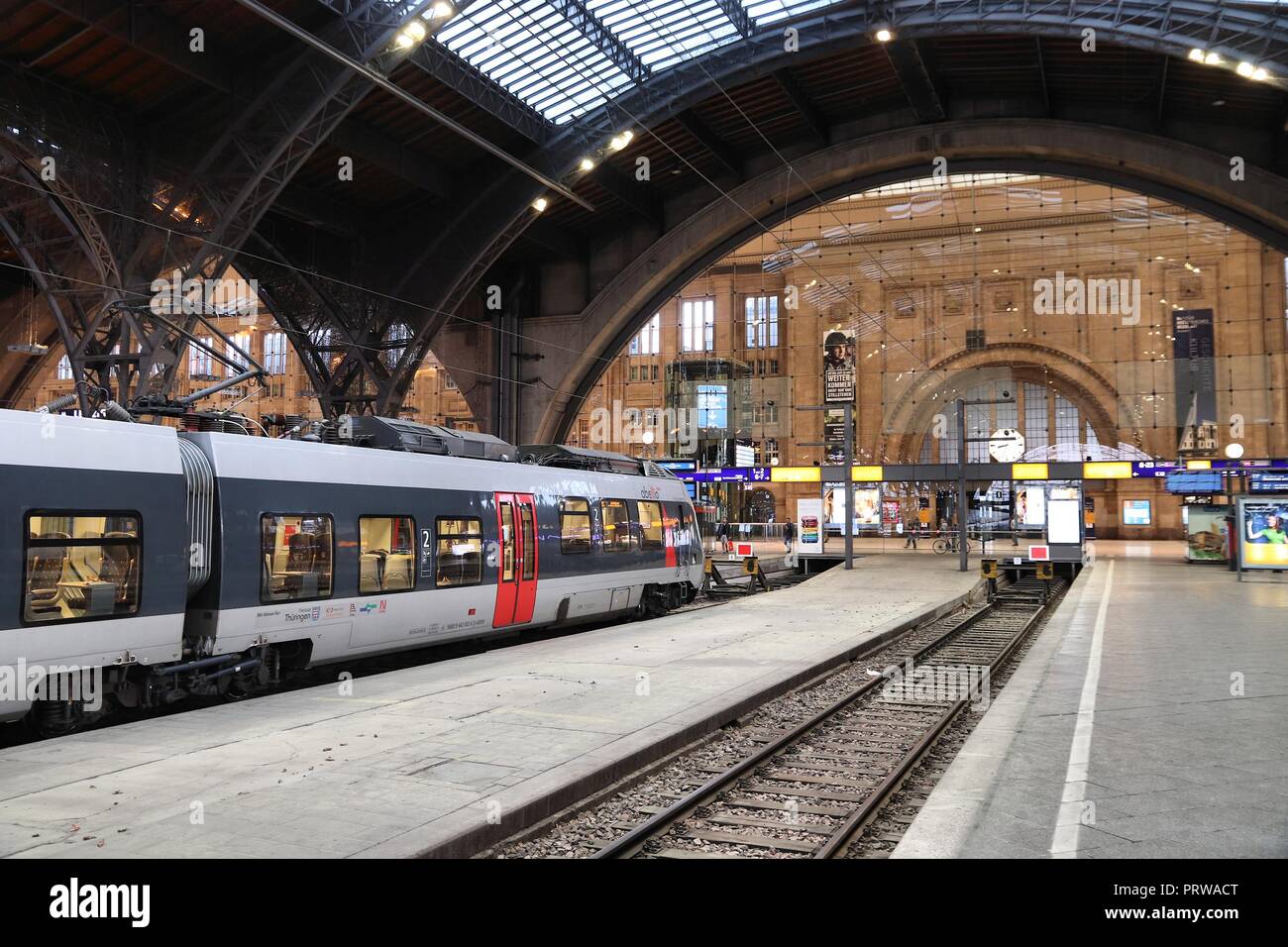 LEIPZIG, GERMANY - MAY 9, 2018: Abellio train at the railway station ...