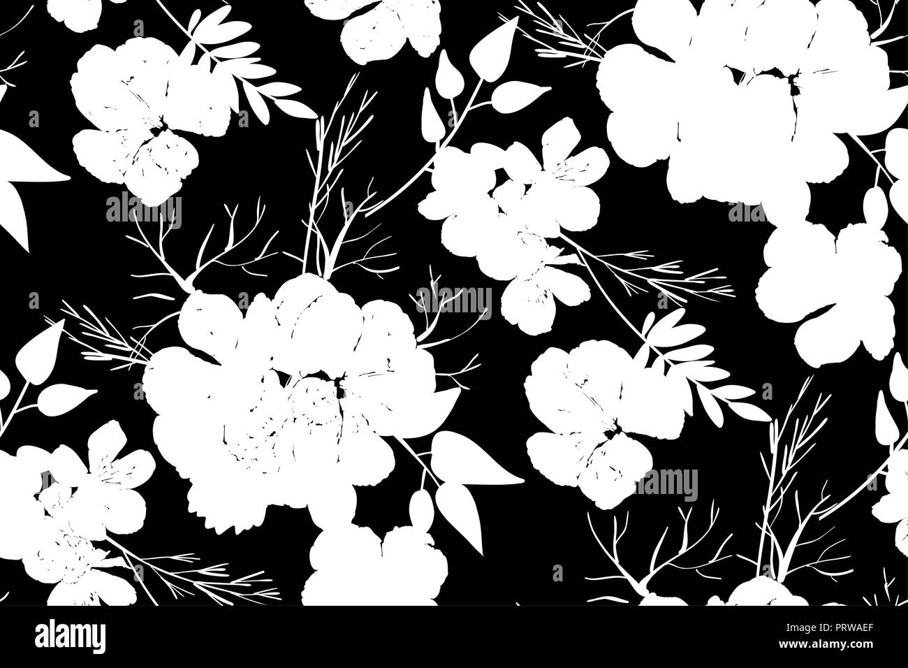 Floral seamless pattern with different flowers and leaves. Botanical ...