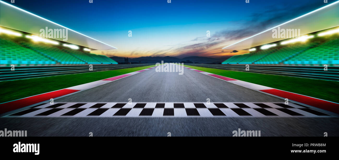 Motion blurred racetrack with start or end line . Horizontal format ...