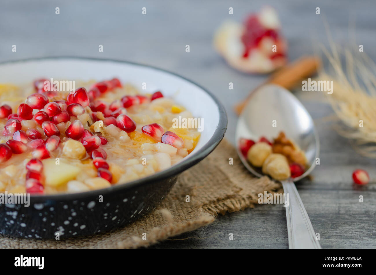 Traditional Turkish dessert Asure or Ashure from the boiled cereals ...