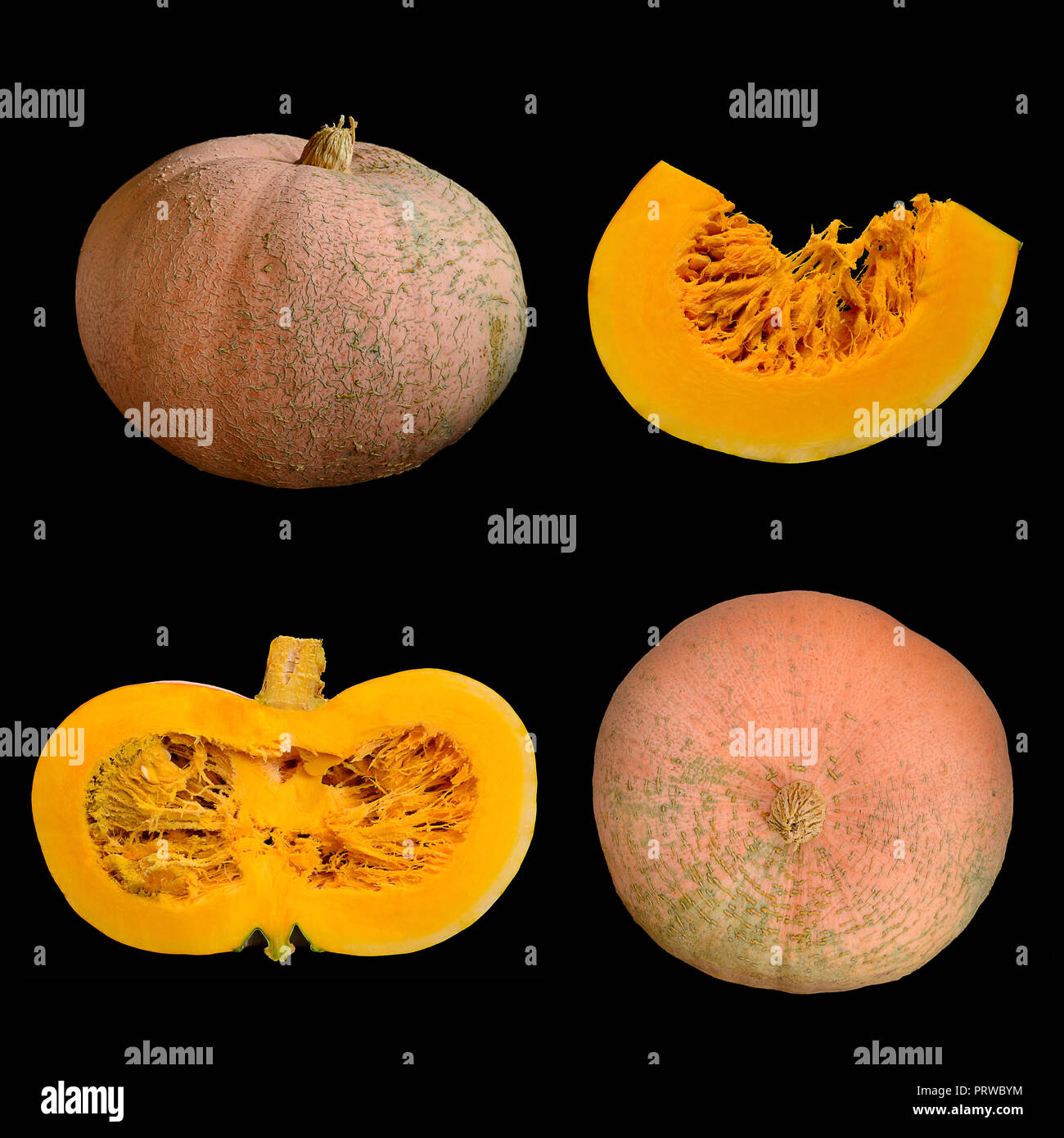 orange pumpkin from different sides, four types of one pumpkin Stock ...