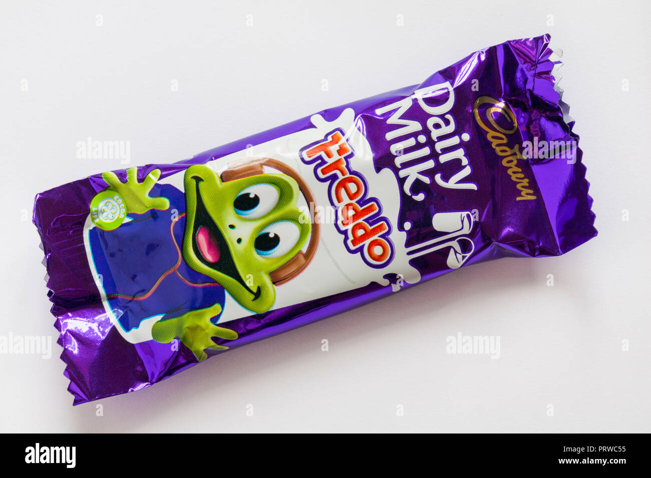 wrapped Cadbury Dairy Milk Freddo bar of chocolate isolated on white ...