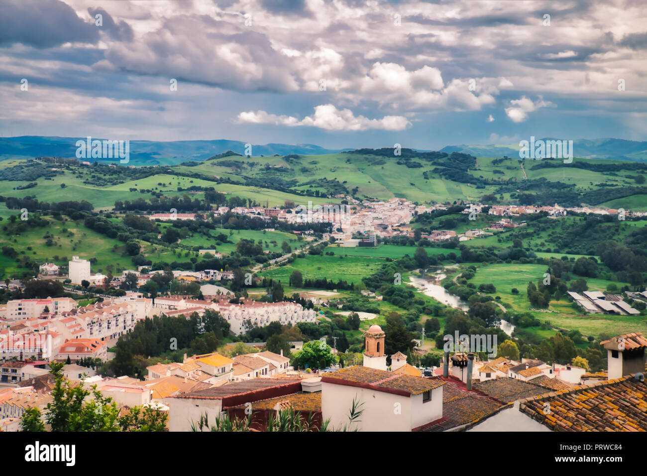 Panoramic view of Jimena de la Frontera, a beautiful white village in ...