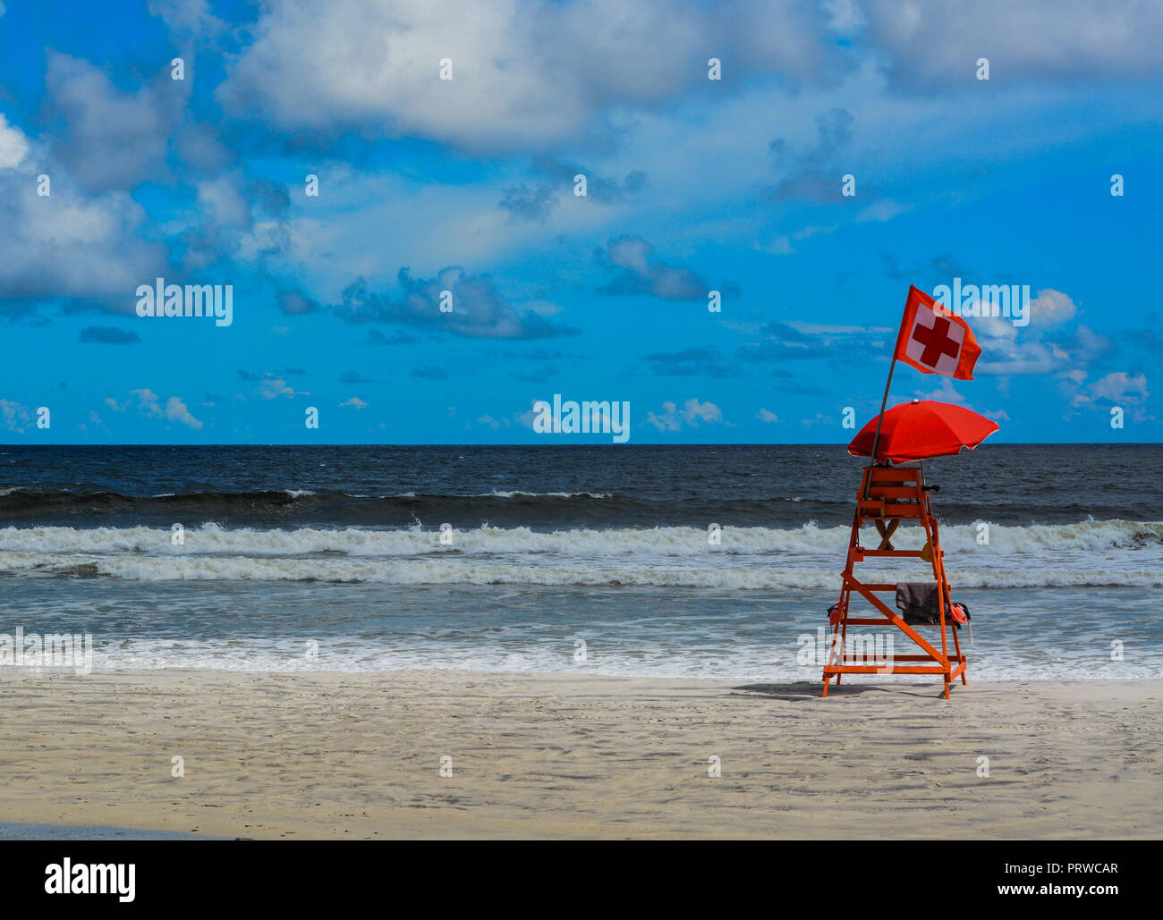 Life guard station, at Jacksonville Beach Florida on the Atlantic Ocean ...