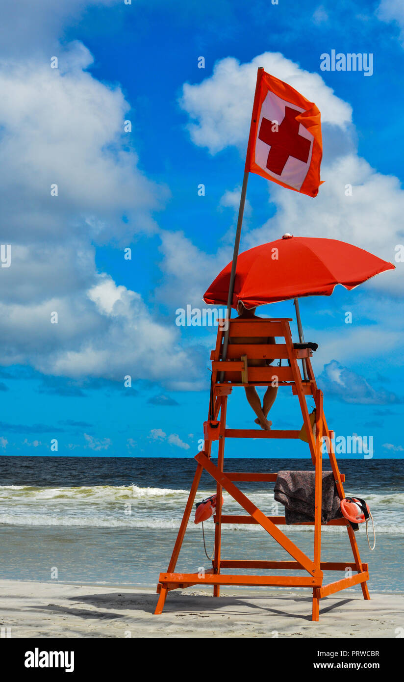 Life guard station, at Jacksonville Beach Florida on the Atlantic Ocean ...