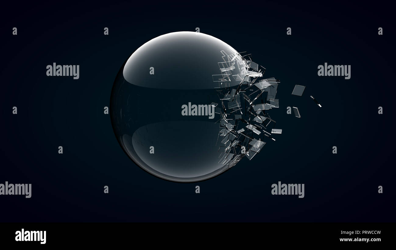 3D rendering broken glass sphere on dark background Stock Photo - Alamy