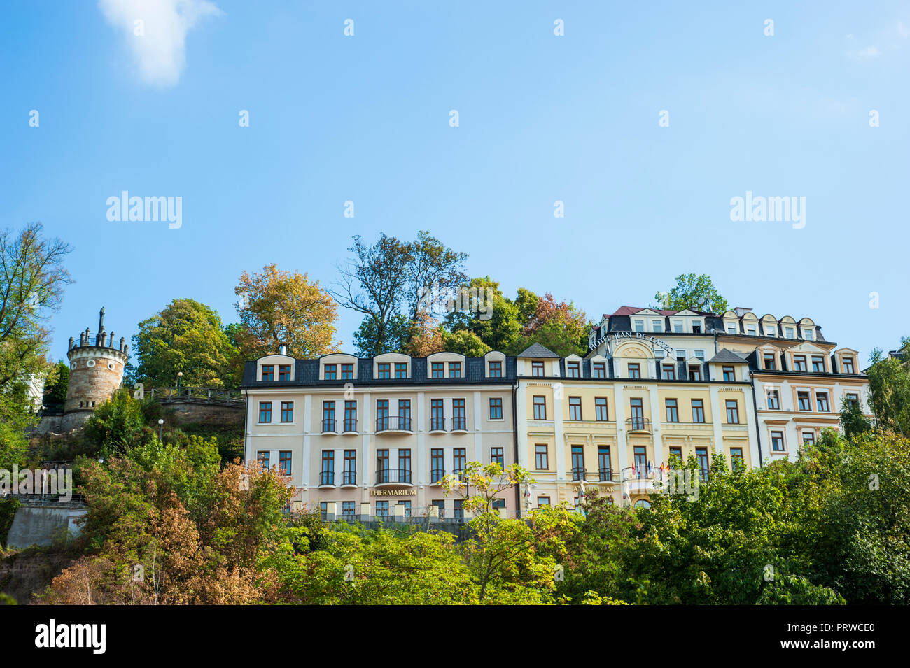 Karlovy Vary - thermal springs spa town in Bohemia, Czechia. Karlsbad ...
