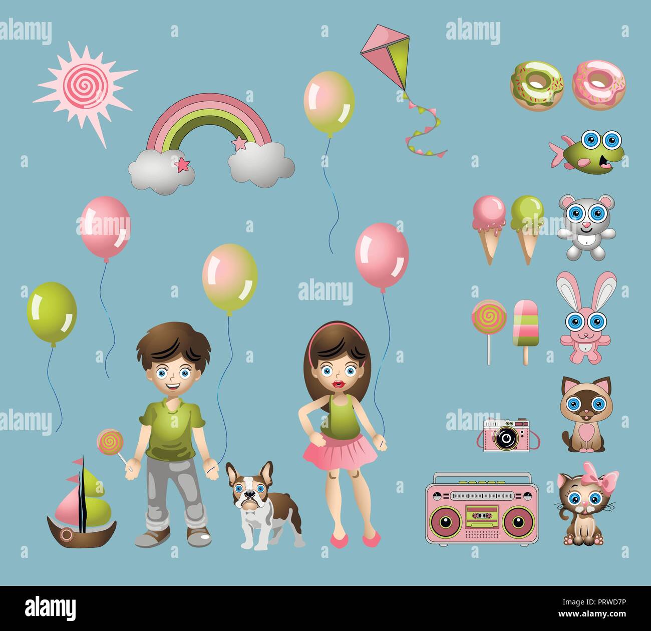 Colorful Set of objects from a child's life. Collection of different ...