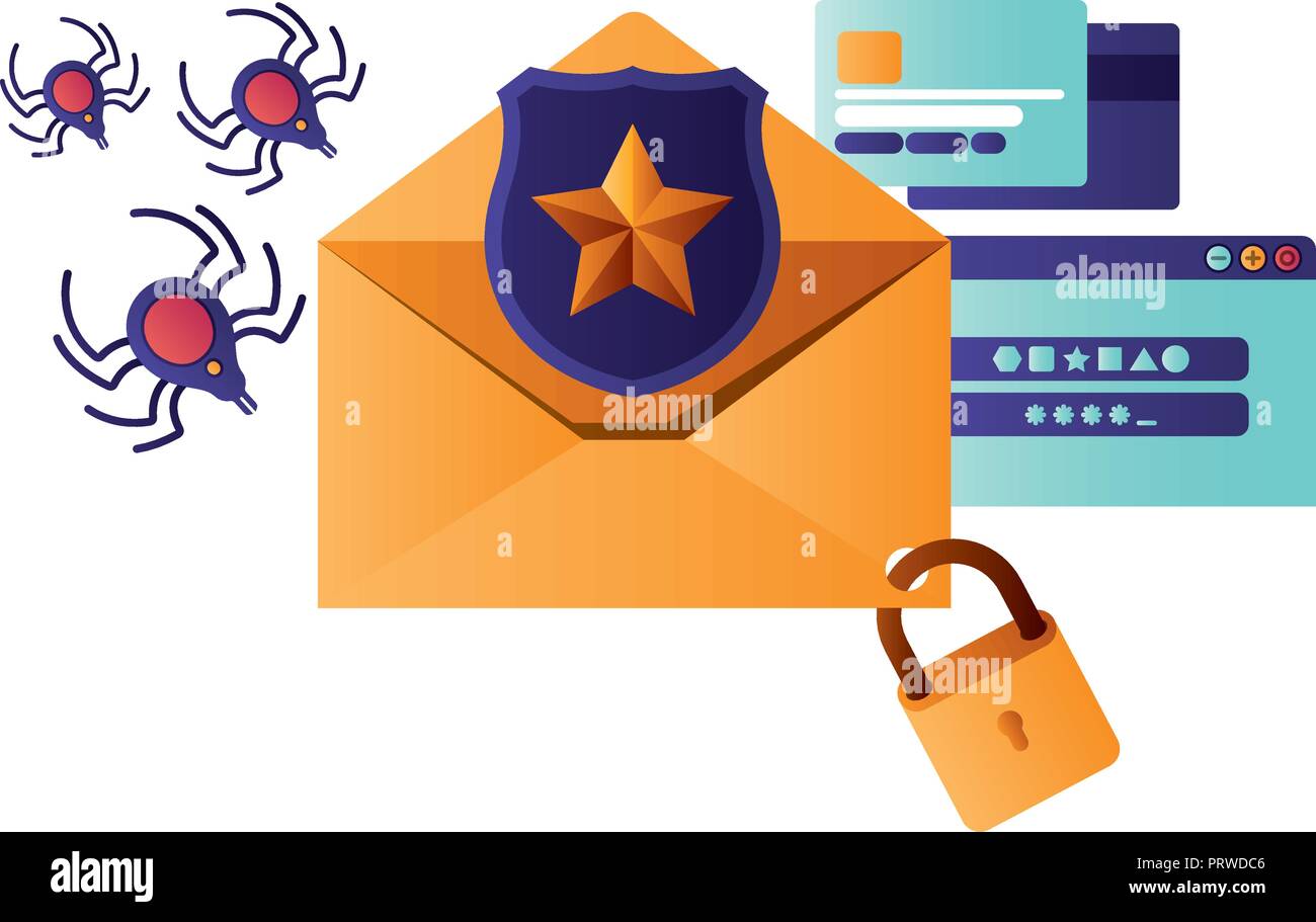 open letter with shield and window isolated icons Stock Vector Image ...