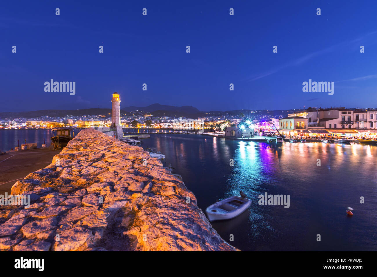 Rethymno city at Crete island in Greece. The old venetian harbor Stock ...
