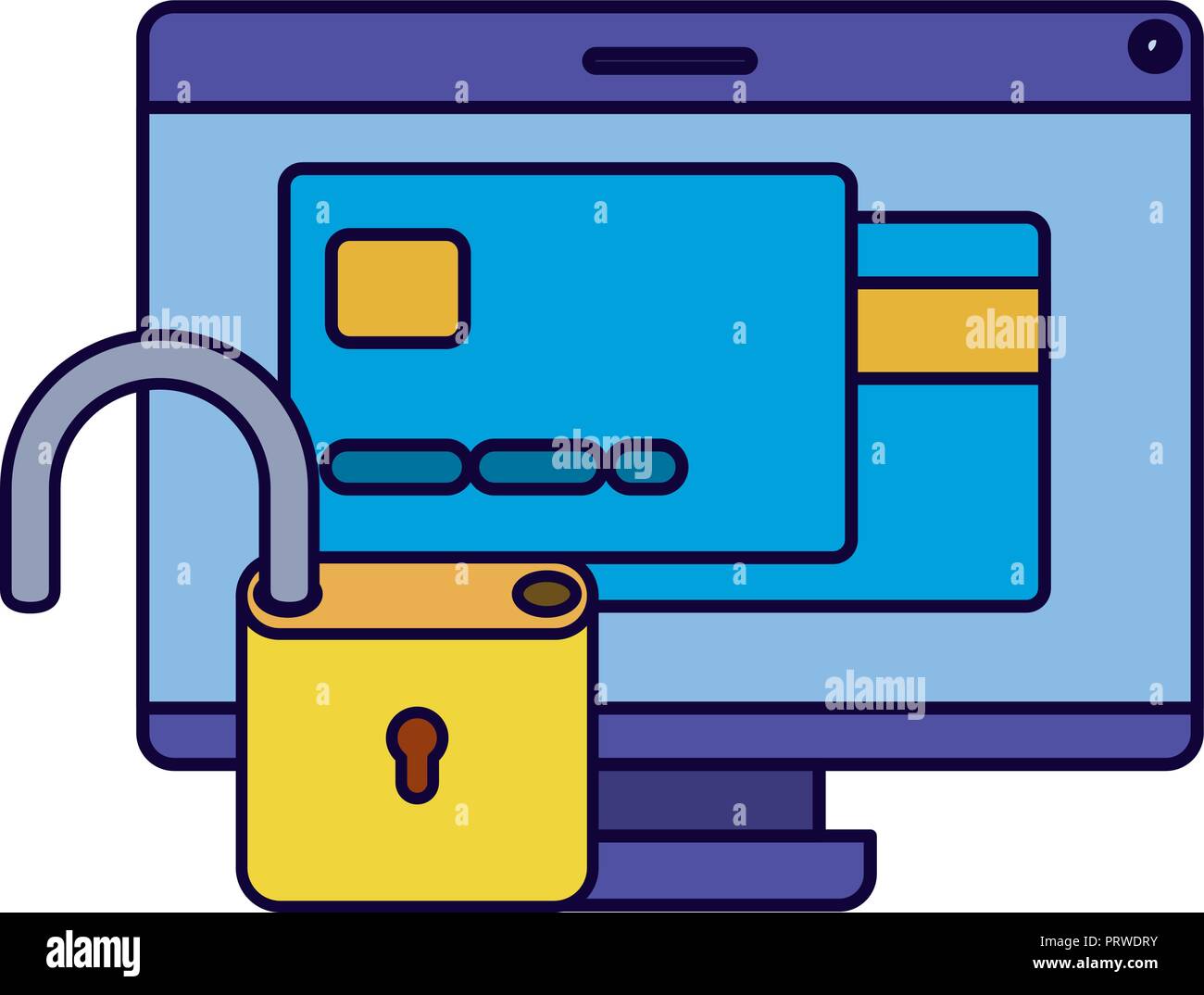 computer screen with credit card and padlock isolated icon Stock Vector ...