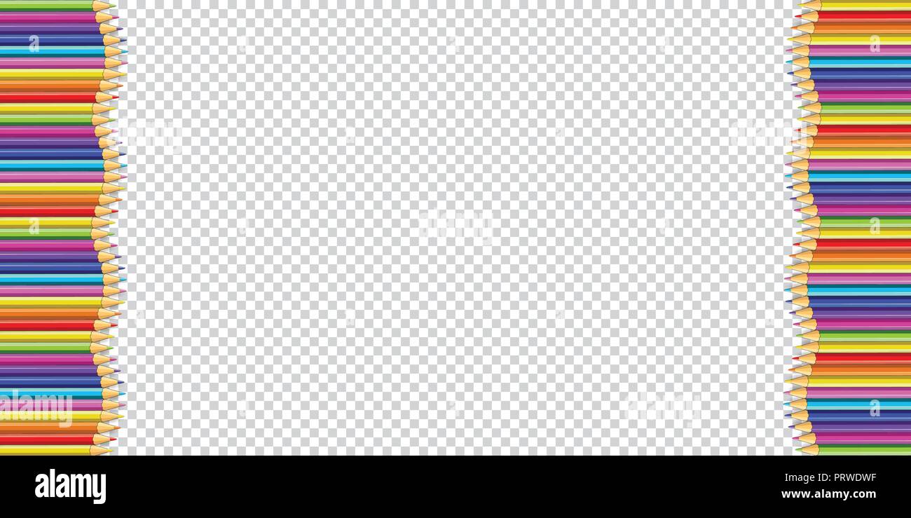 Vector frame made of vertical rows colored wooden pencils on ...